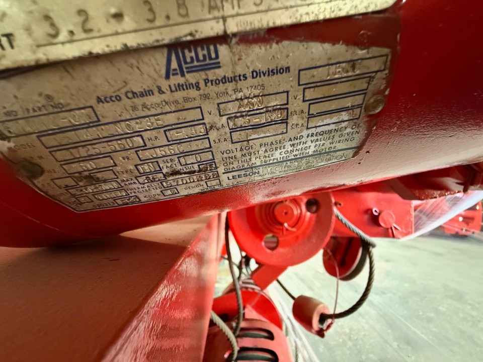 Acco-Wright 7.5 Ton Electric Wire Rope Hoist w/ Motorized Trolley, 25 ...