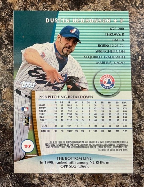1999 TOPPS STADIUM CLUB Card # 97 Dustin Hermanson - Montreal Expos | eBay