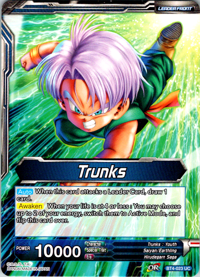 Iron Vow Trunks - BT4-023 UC Foil - Leader Card Dragon Ball Super CCG ...