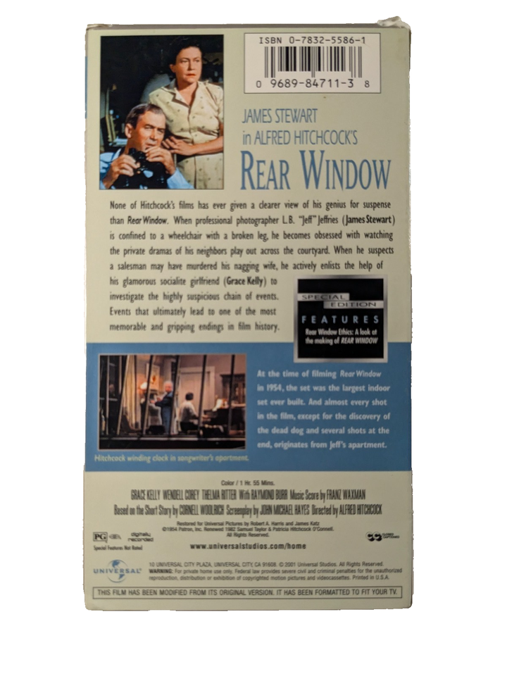Rear Window (1954) VHS James Stewart Grace Kelly Alfred Hitchcock ...