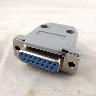 D-Sub DB15 Female Jack 15 Pin 2 Rows Connector Gray Plastic Hood Cover ...