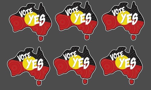 6pk Aboriginal VOTE YES VOICE TO PARLIAMENT Map 70x60mm Sticker outdoor ...