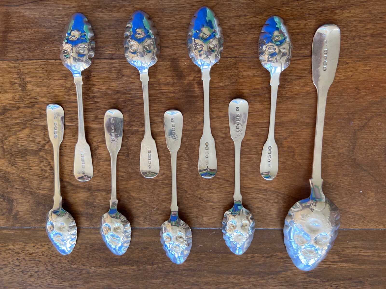 Rare Set of 9 Queen Victoria Sterling Silver Berry Spoons 1845 J&A ...