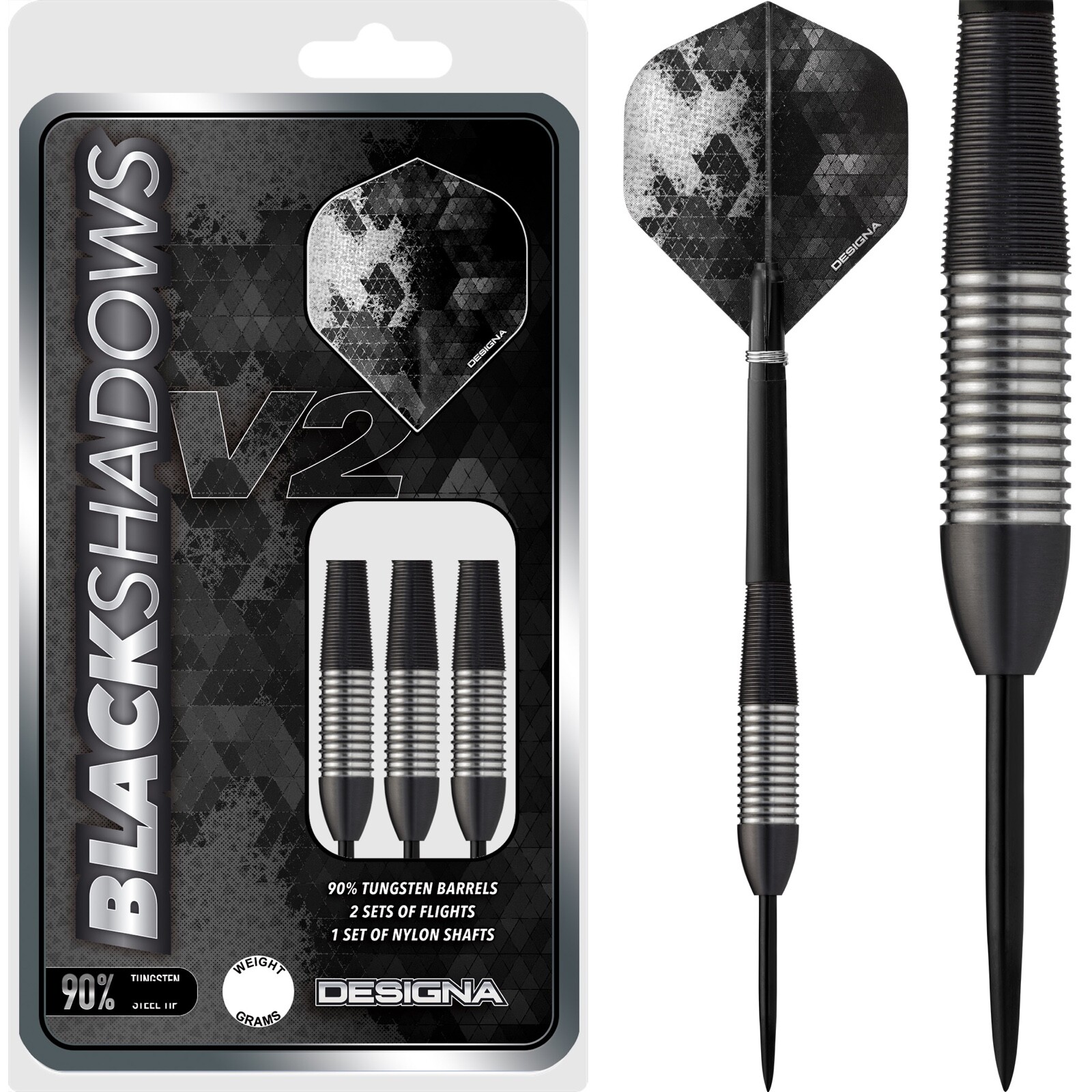 Designa Black Shadow V2 Darts Set 21g 22g 23g 24g 25g 26g grams 90% ...