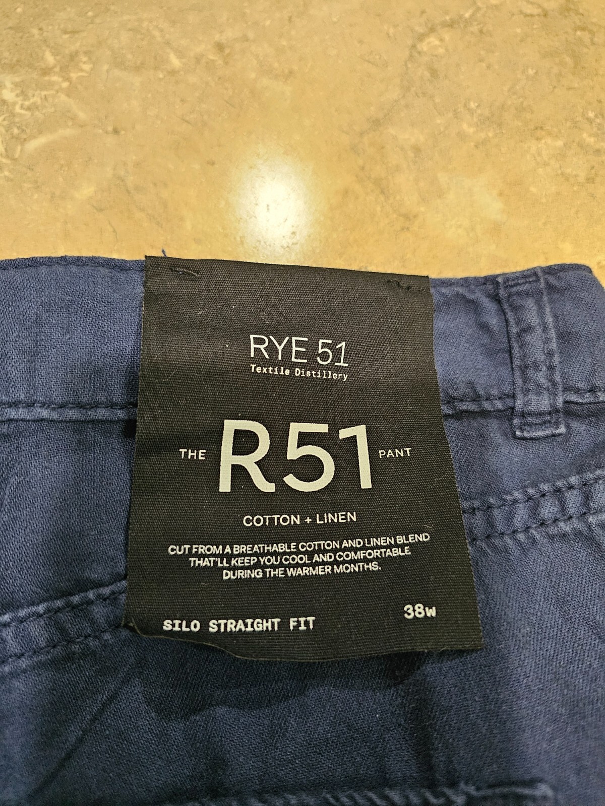 NWT Men's Rye 51 R51 Silo Straight Fit Cotton and Linen Pants Navy Blue ...