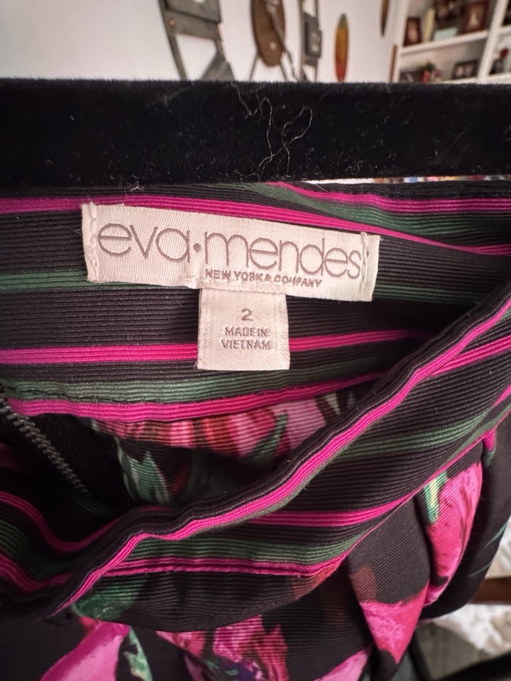 Eva Mendes for NY&Co Black Pink Floral Midi A-Line Skirt Size 2 Back ...