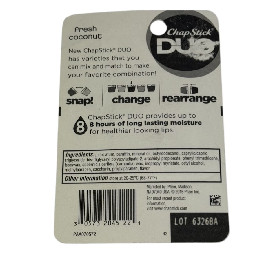 Chapstick Duo Snap FRESH COCONUT for Chapped Lips 0.194 oz Discontinued ...