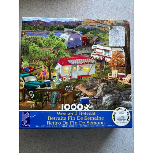 Pair of 1000 pc puzzles, Weekend Retreat and The Great Wall of Kanagawa ...