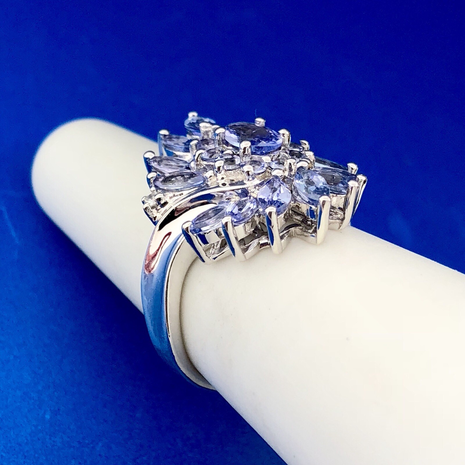 Stunning Designer JS 925 Sterling Silver Tanzanite Diamond Floral ...