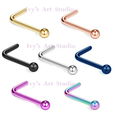 20g Surgical Steel L Bend Nose Stud Ring with Ball End Piercing Jewelry ...