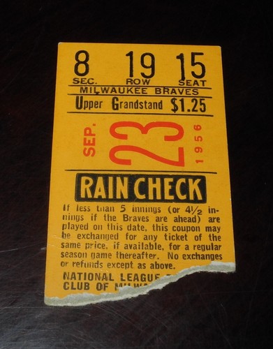 Sep 23 1956 Baseball Milwaukee Braves vs Chicago Cubs Ticket Stub Bill ...