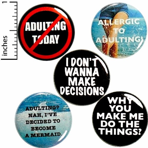 Vintage 80s 90s Style Pin Buttons Lot of 5 No Adulting Buttons Funny 1 ...