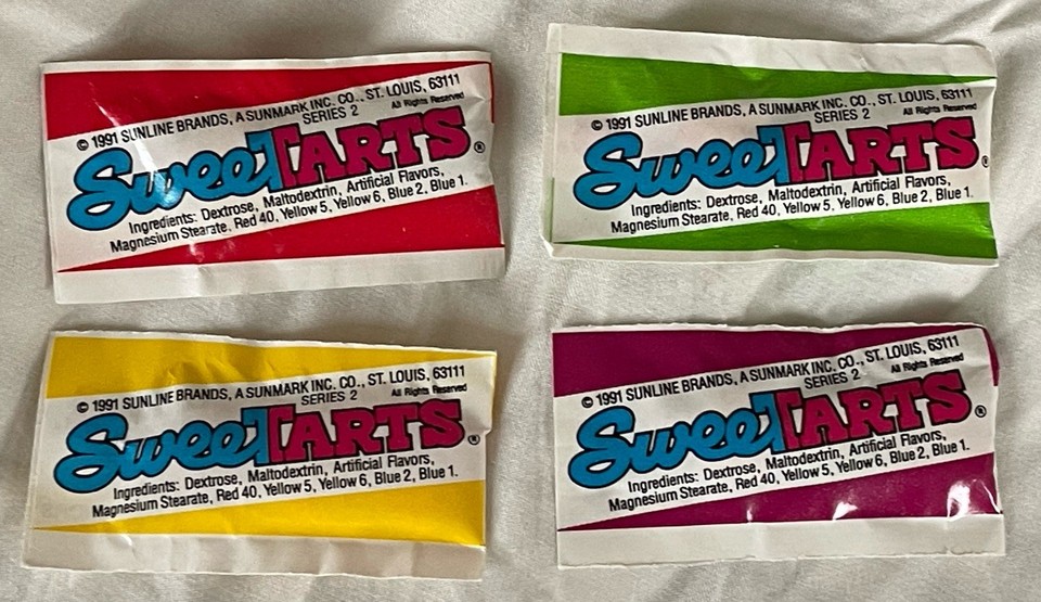 Vintage 1991 SWEET TARTS TANGY CANDY Sealed Lot of 4 NOS 3-Piece Packs ...