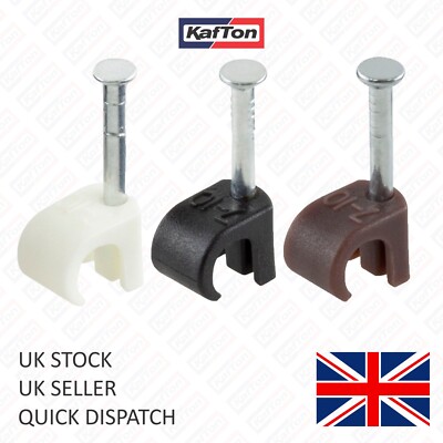 Round Cable Wire Clips 3mm - 19mm Black White Brown with Fixing Nails ...