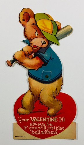 Vintage Mechanical Valentine Card Anthropomorphic Baseball Player | eBay