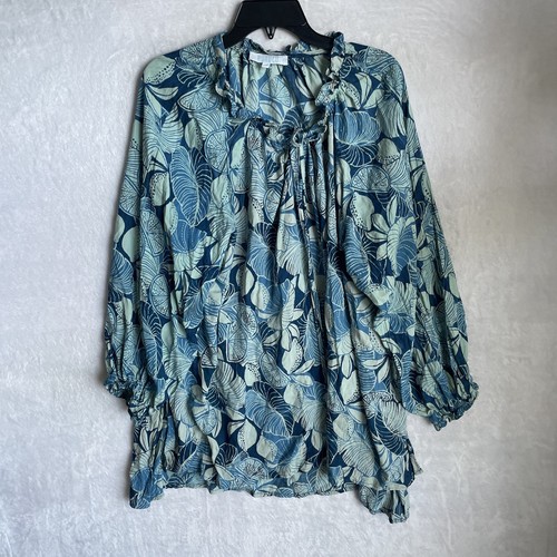 Bunulu Womans Blouse Top Multicolor Plus 2X Floral Tropical Long Sleeve ...