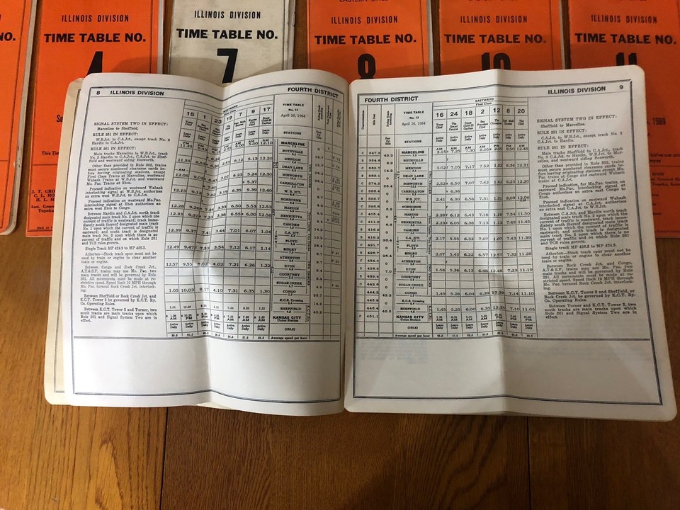 VTG BIG LOT OF 14 1964-1988 ATCHISON TOPEKA SANTA FE RAILROAD TIME ...