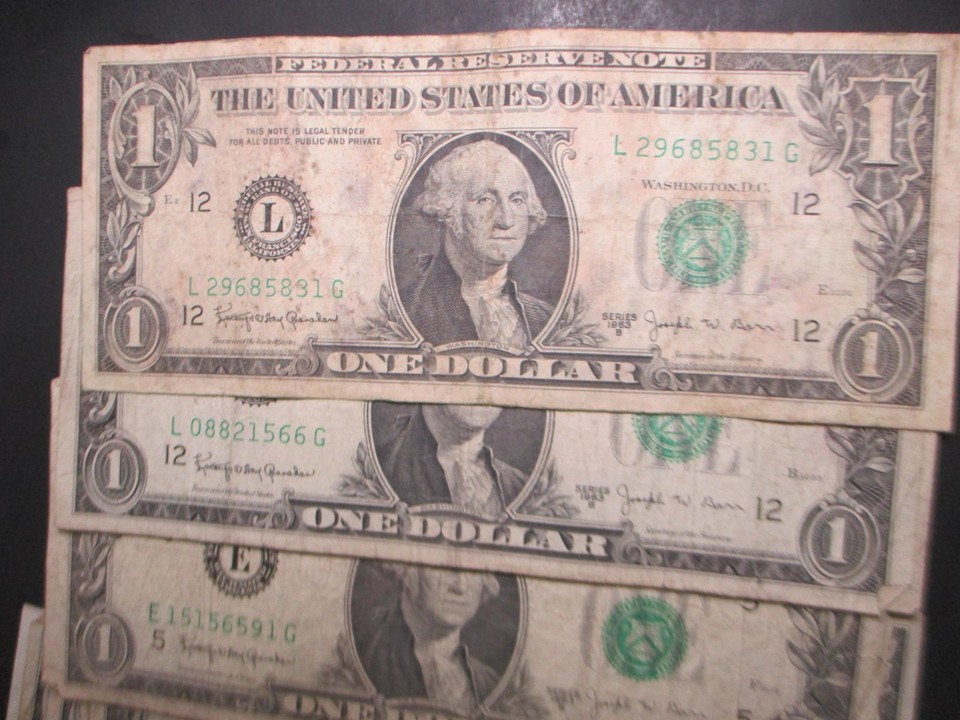 Lot of 30 - ONE DOLLAR Bill 1963 B Joseph W Barr Federal Reserve Note ...