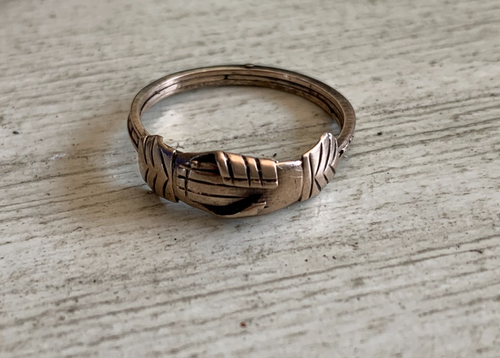 ANTIQUE • 10k Yellow Gold Engraved Fede Gimmel Handclasp Friendship ...