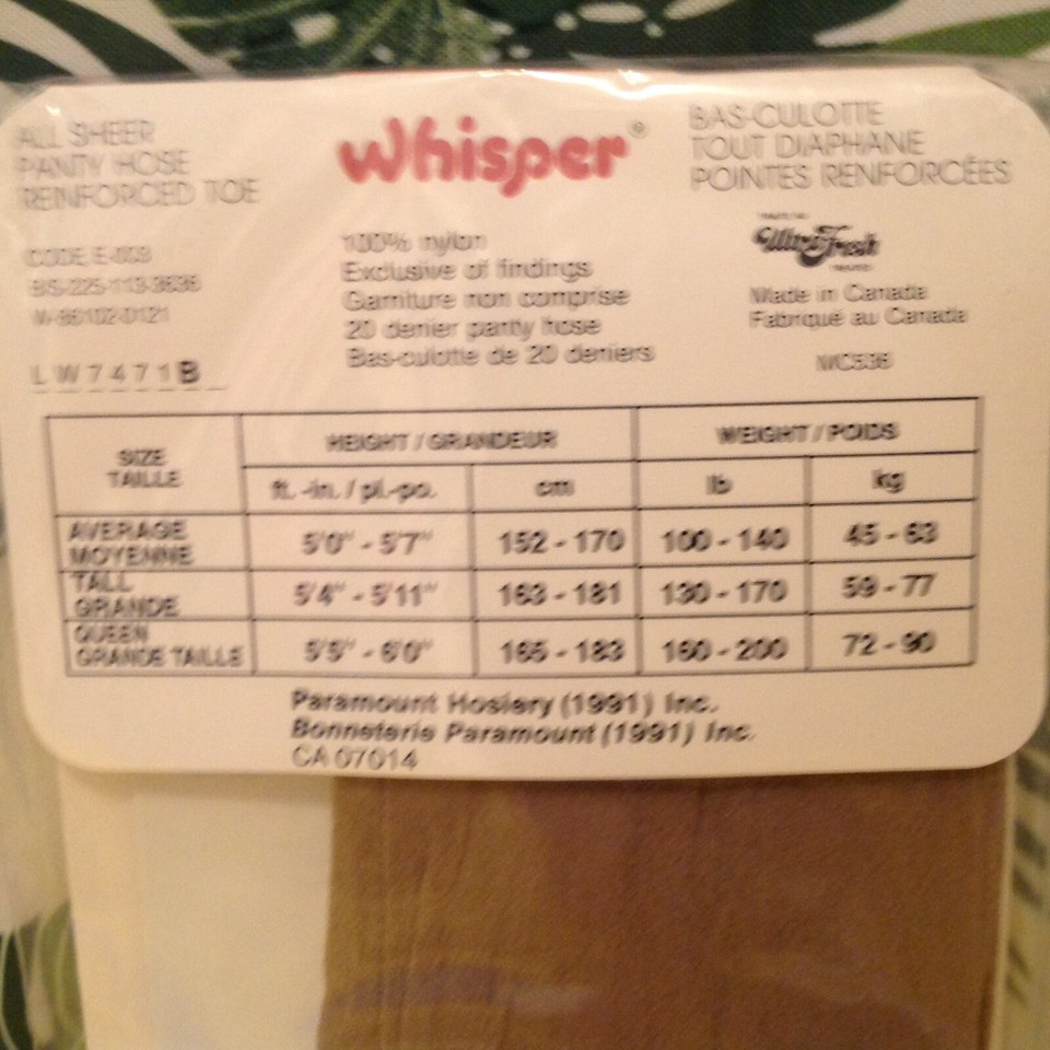 Vintage Pantyhose Whisper All Sheer Color Pale Incense Size Tall 140 ...