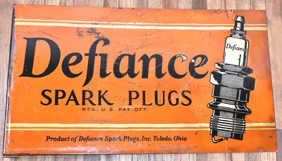 VERY RARE DEFIANCE SPARK PLUGS ADVERTISING FLANGE SIGN | eBay