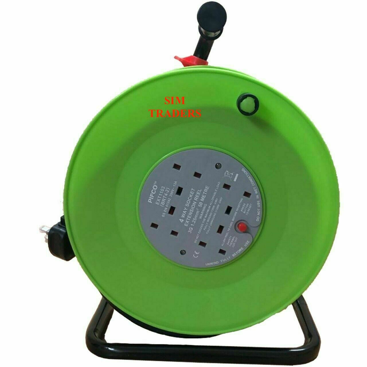 50M METER EXTENSION REEL LEAD CABLE 4 WAY ELECTRIC SOCKET HEAVY DUTY ...