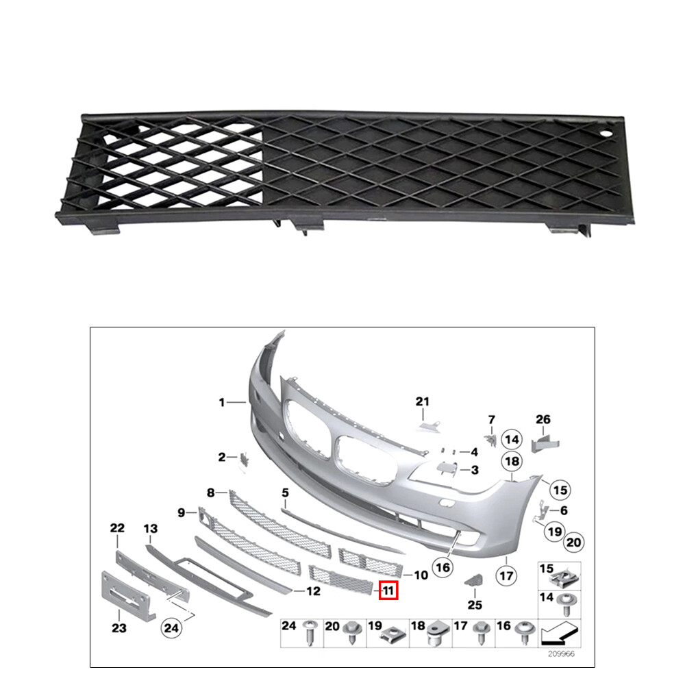 Front Bumper Right Lower Grille Black for BMW 7-Series F01 2007-2012 ...