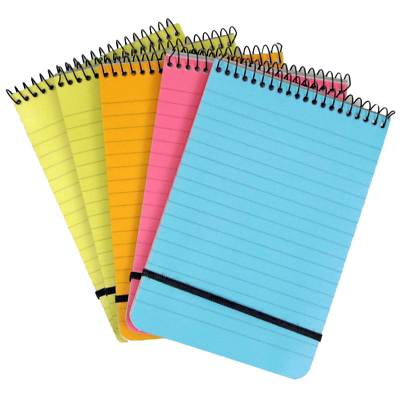 5 MINI Neon NOTE PADS Spiral Bound Elastic Strap A6 Plastic Cover ...