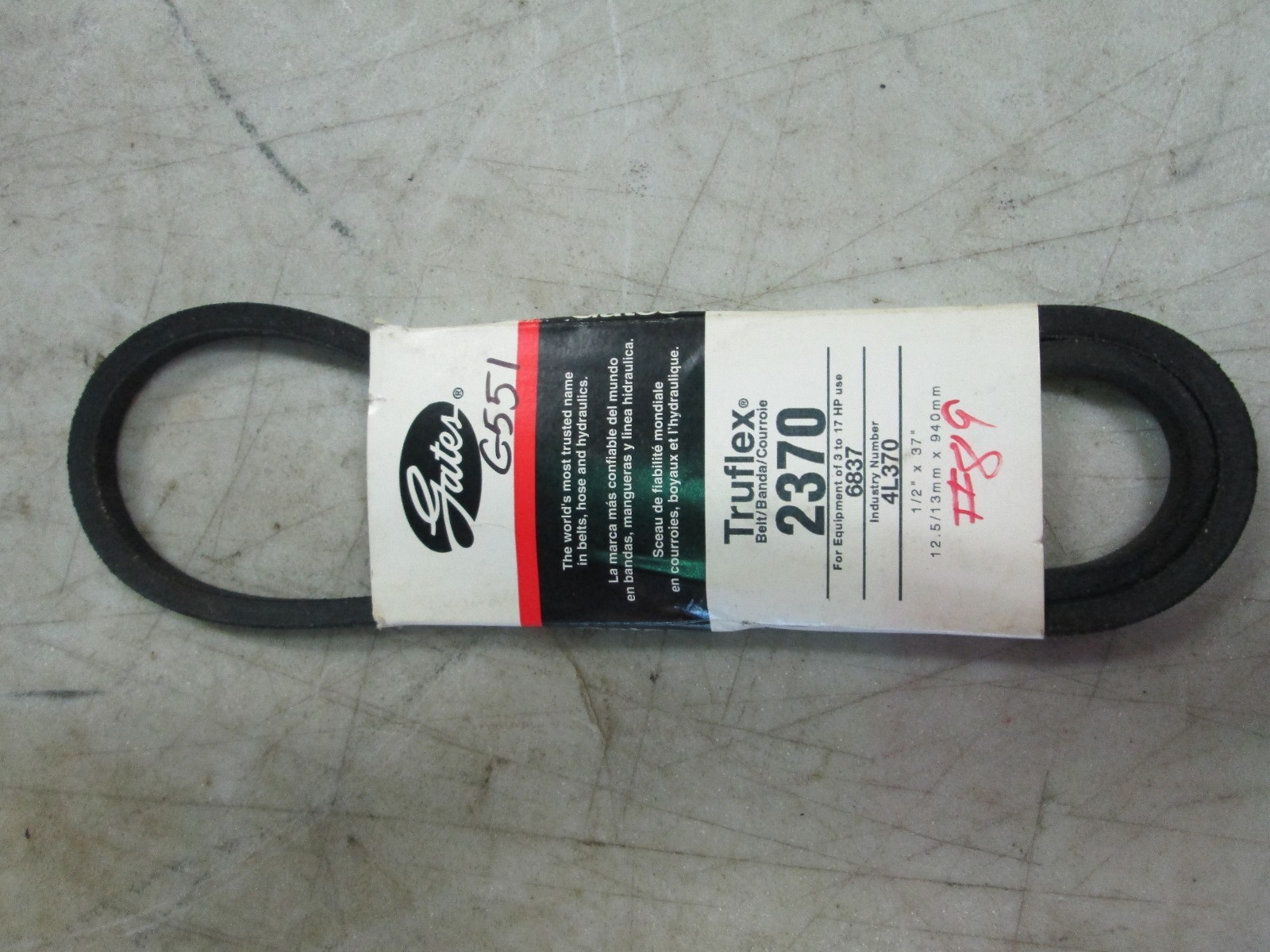 Gates Truflex Belt #2370 1/2"x37" Industry Number: 4L370 Static Safe ...