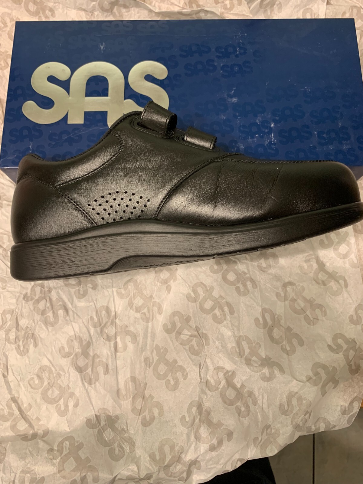 MENS SAS SHOES SIZE 9 1/2-W3 BLACK WITH HOOK AND LOOP STRAPS for sale ...
