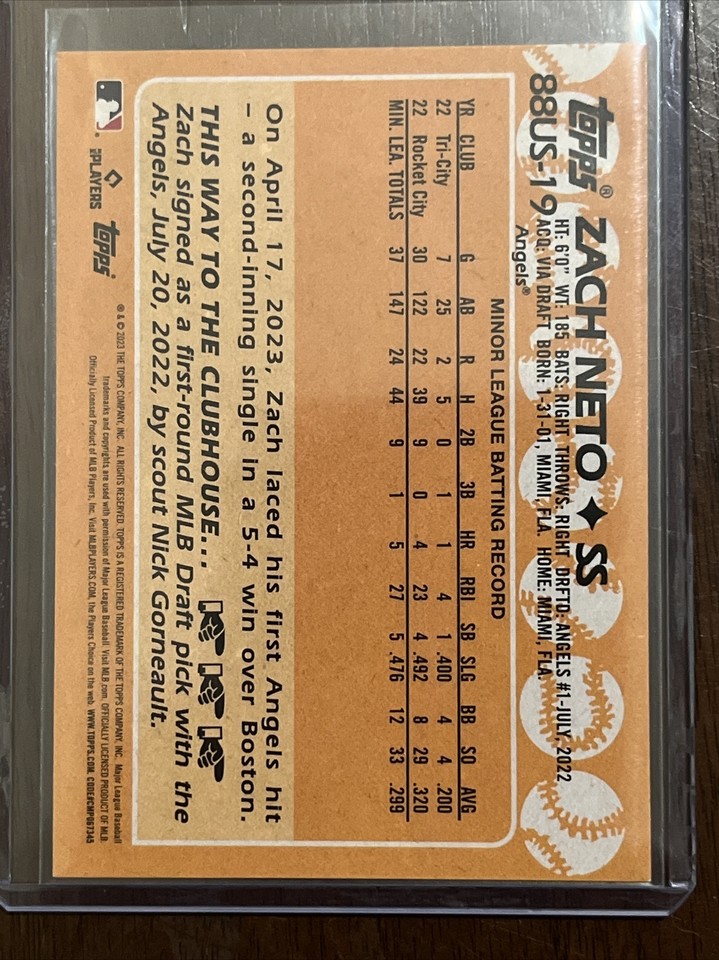 2023 Topps Update ‘88 Topps Baseball #88US-19 Zach Neto- Los Angeles ...