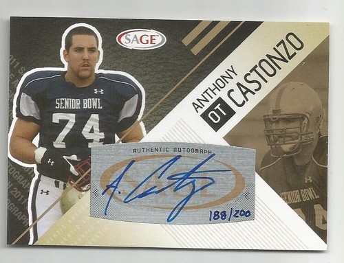 2011 Sage Autograph Gold Anthony Castonzo #'d /200 Boston College ...