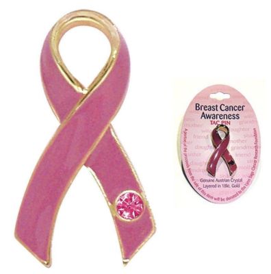 Breast Cancer Awareness Enameled Pink Tac Pin with Austrian Crystal ...