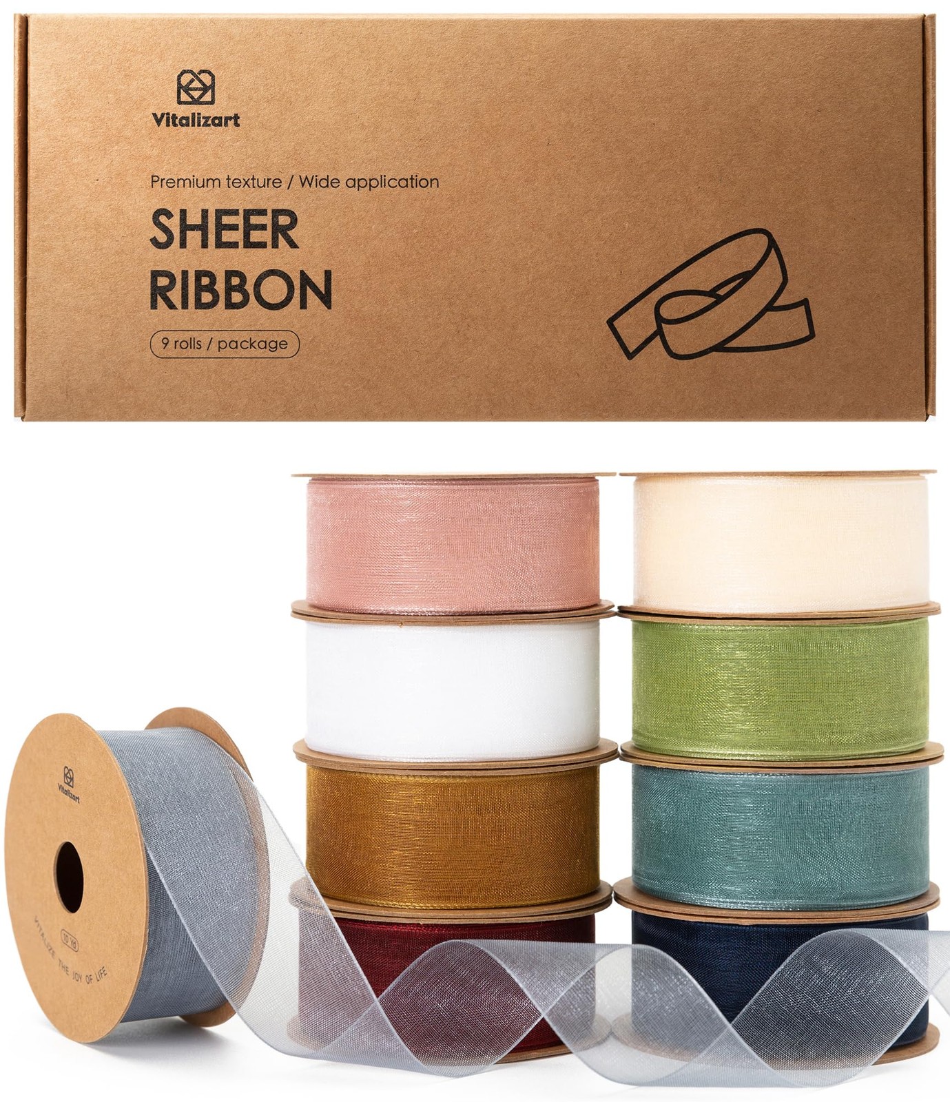 1" x 90Yd Organza Ribbon Mixed Color Sheer Ribbons Set 10 Yd x 9 Rolls ...