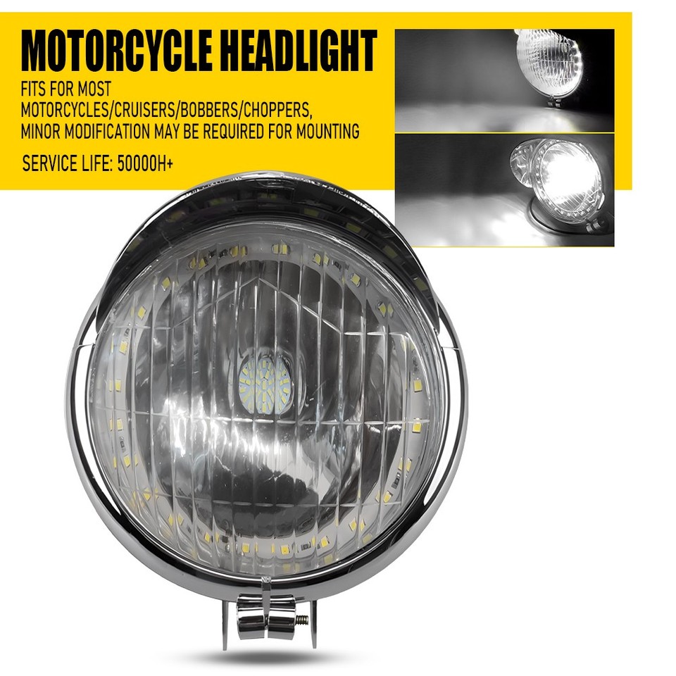 Universal Front Light Headlamp Round LED Chrome Bullet Motorcycle ...