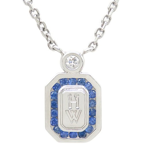 HARRY WINSTON HW logo Necklace Diamond Blue Sapphire Pt950 P0034026 | eBay
