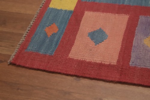 Hand Woven Blue Kilim Area Rug 6x12 Ft Reversible Geometric Oriental ...