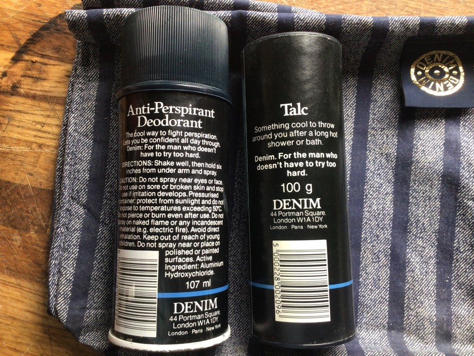Vintage DENIM Deodorant Spray & Talcum, wash bag set, brand new Elida ...