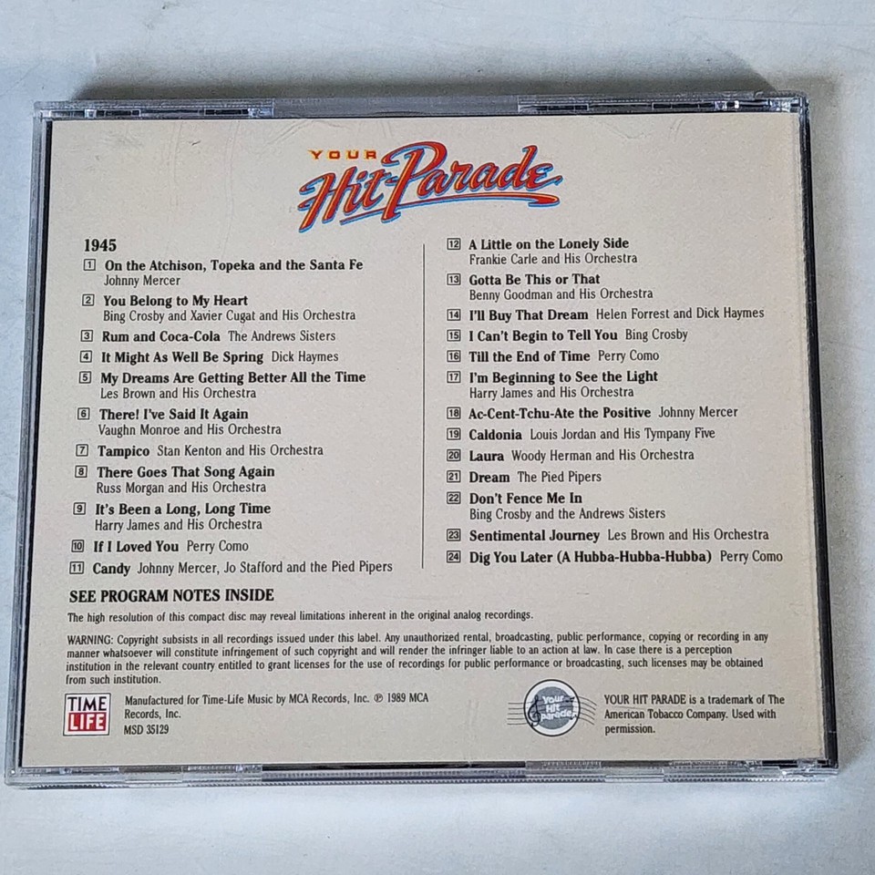 YOUR HIT PARADE 1945 CD JOHNY MERCER BING CROSBY LES BROWN PERRY COMO ...