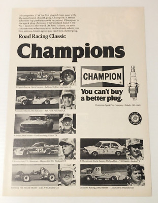 1980 Champion Spark Race Car Racing Plug vintage print ad 80's ...