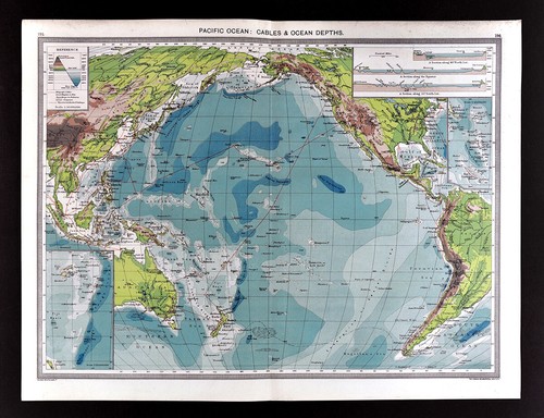 1907 Phillips Map Pacific Ocean Australia Oceania New Zealand America ...