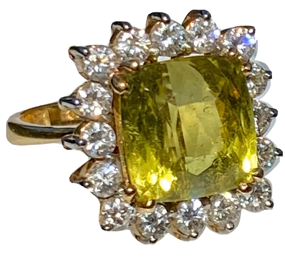 Burle Marx 18K Yellow Gold Cushion Green Chrysoberyl Diamond Halo ...