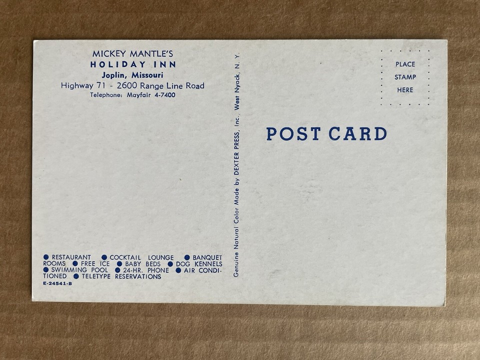 1959 MICKEY MANTLE Holiday Inn Postcard New York Yankees | eBay