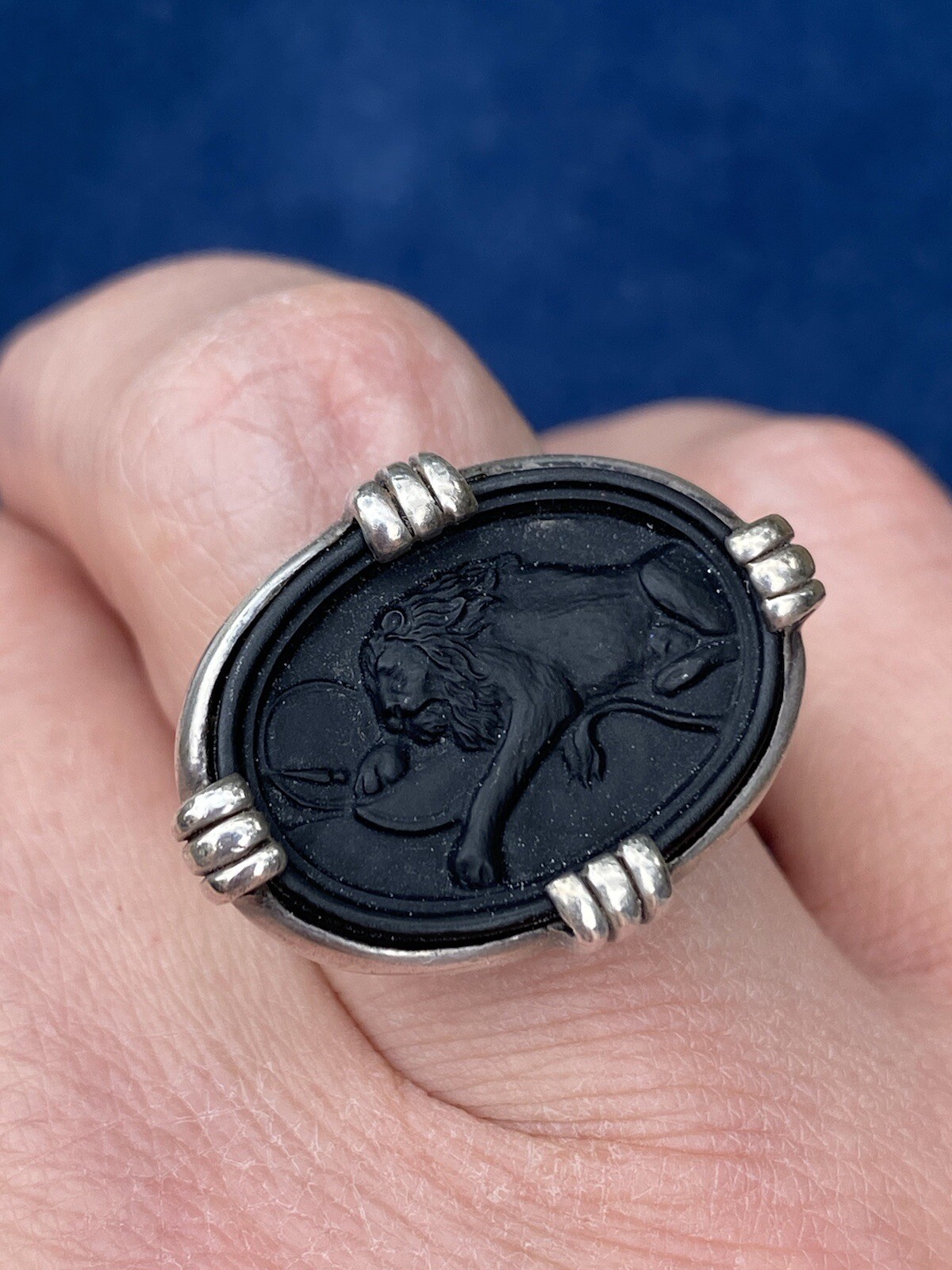 SLANE & SLANE Sterling Silver 925 Felidae Lion Onyx Cameo Ring, 12g | eBay