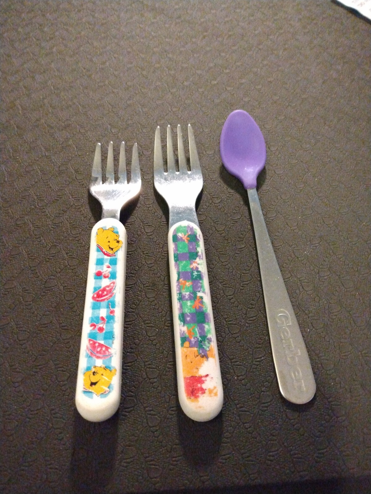 Lot of 2 Vintage Baby Forks + 1 Vintage Soft Covered Gerber Baby Spoon ...