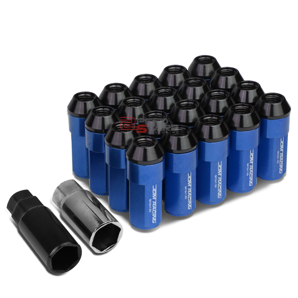 20 CONICAL SEAT M12X1.5 23MM OD ALUMINUM BLUE 29MM LUG NUTS W/24MM CAP ...