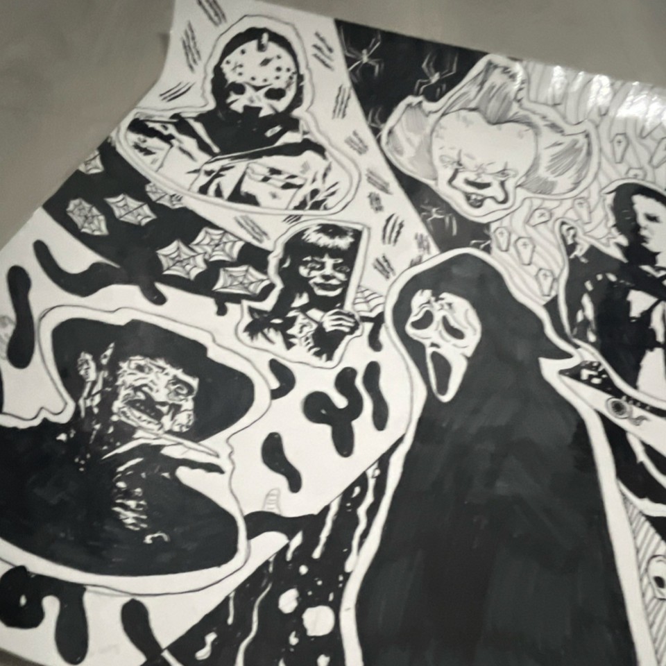 Original Horror Movie Character Ink Drawing Signed Abel Gala Large ...