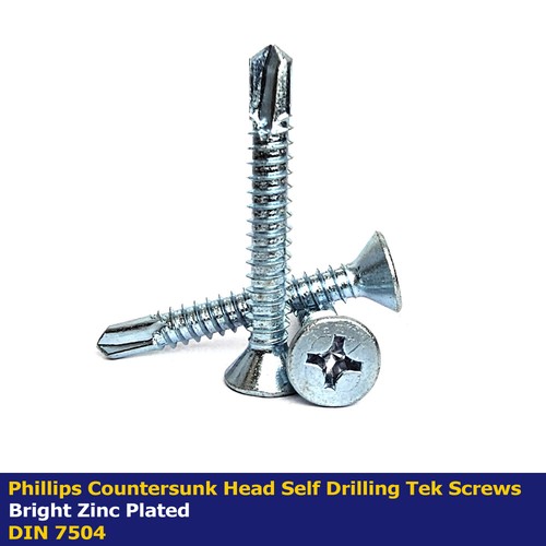 PHILLIPS COUNTERSUNK SELF DRILLING TEK SCREWS ZINC PLATED (DIN 7504 ...