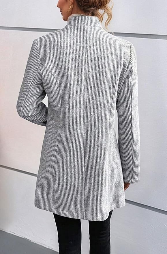 Womens Long Sleeve Casual Jacket Blazer 1 Button Winter Coat Mid-Long ...