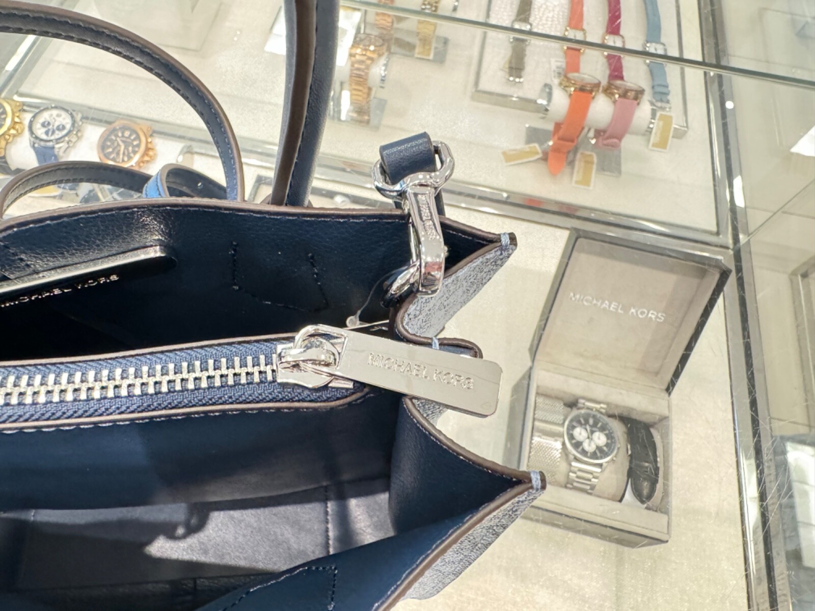 MICHAEL KORS MERCER MD SATCHEL SHOULDER MESSENGER BAG MK NAVY MULTI ...